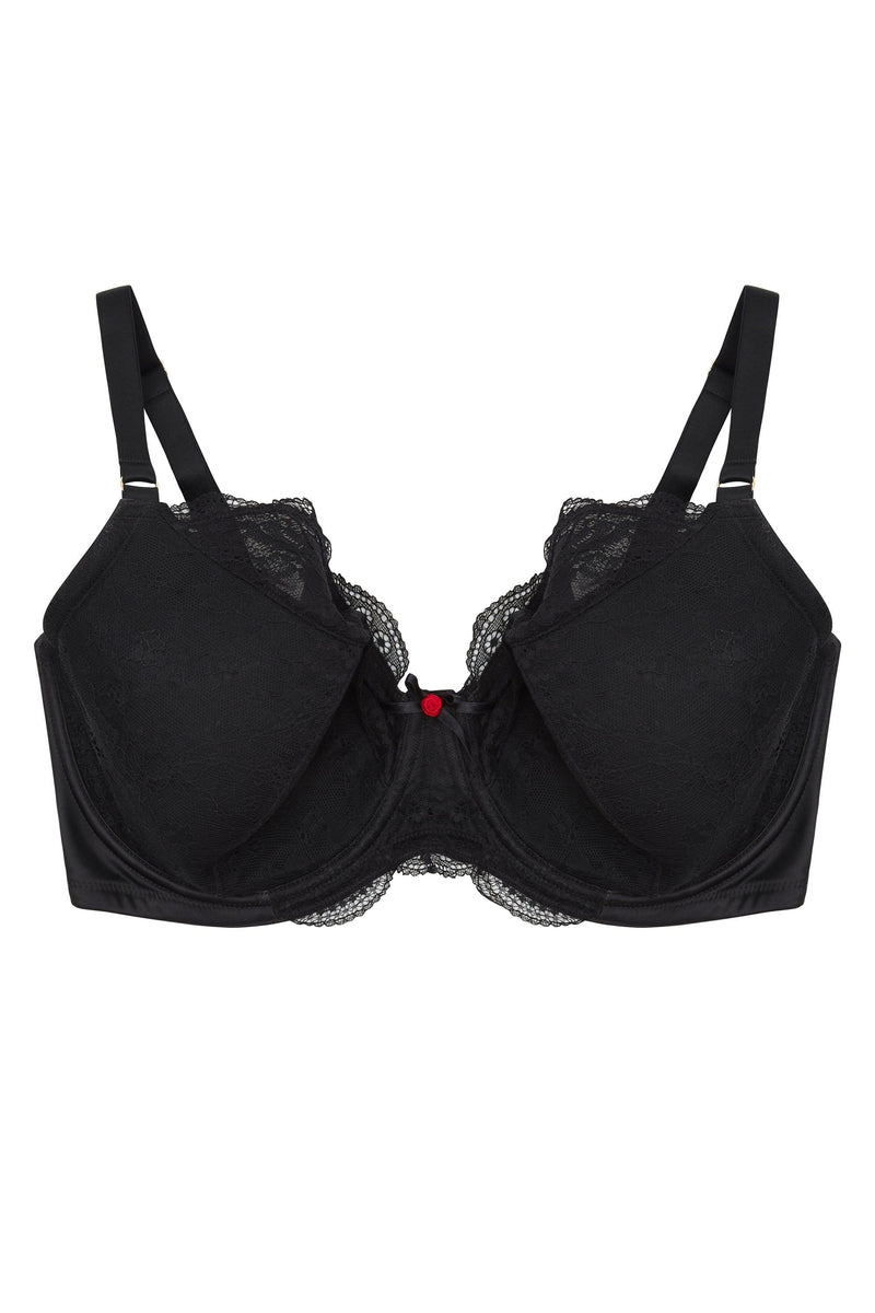 Fion Full Bust Black Satin And Lace Bra Dd E K Playful Promises Usa