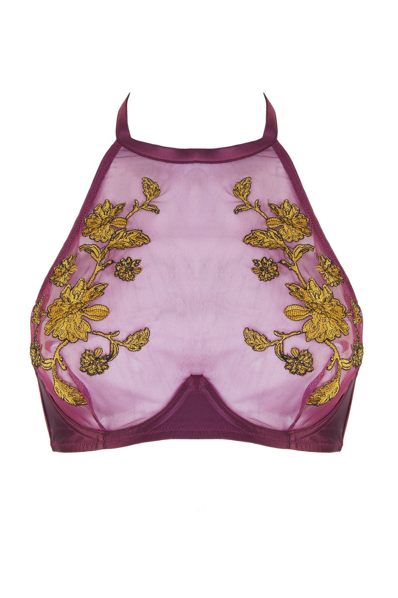 Valerie Wine/Chartreuse Embroidered Halter Bra – Playful Promises USA